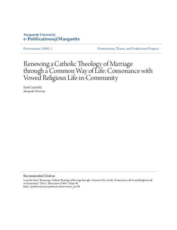 (PDF) Renewing a Catholic Theology of Marriage through a Common Way of ...