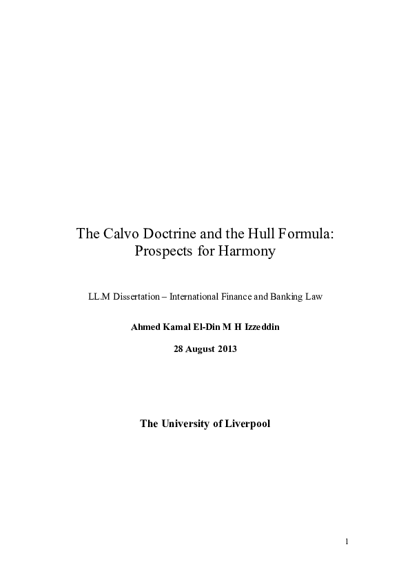 (DOC) The Calvo Doctrine and the Hull Formula: Prospects for Harmony LL ...
