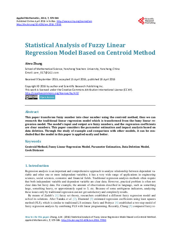 (PDF) Statistical Analysis of Fuzzy Linear Regression Model Based on ...