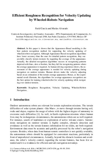 (PDF) Efficient Roughness Recognition for Velocity Updating by Wheeled-Robots Navigation