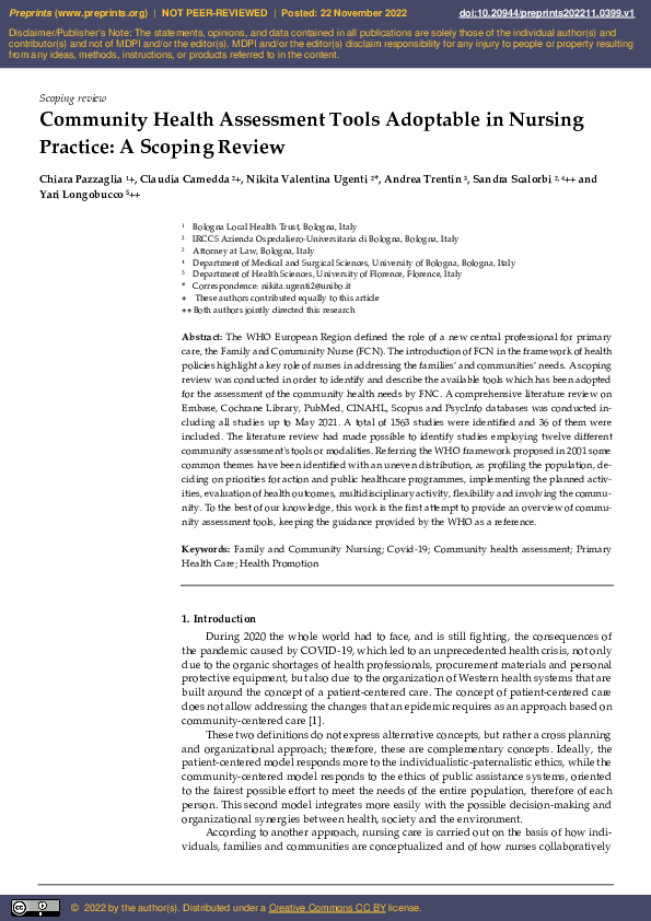 (PDF) Community Health Assessment Tools Adoptable in Nursing Practice ...