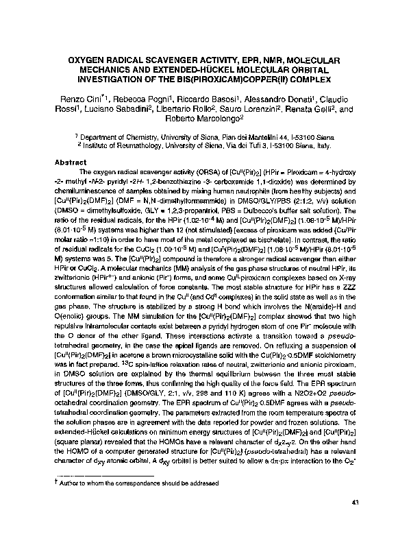 (PDF) Oxygen Radical Scavenger Activity, EPR, NMR, Molecular Mechanics ...
