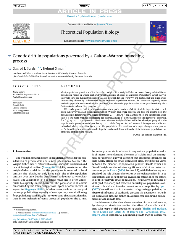 (PDF) Genetic drift in populations governed by a Galton–Watson ...