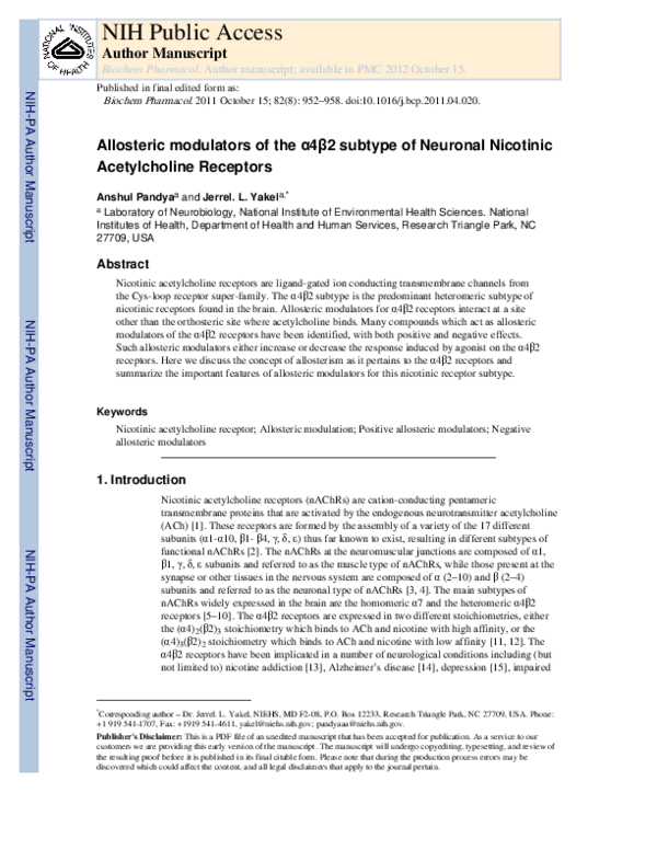 (PDF) Allosteric modulators of the α4β2 subtype of neuronal nicotinic acetylcholine receptors