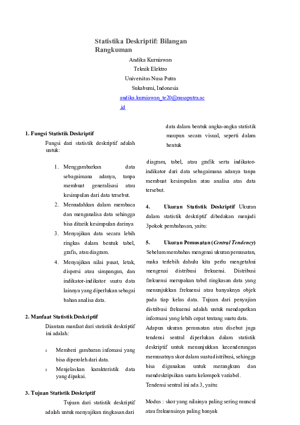 (PDF) Statistika Deskriptif: Bilangan Rangkuman