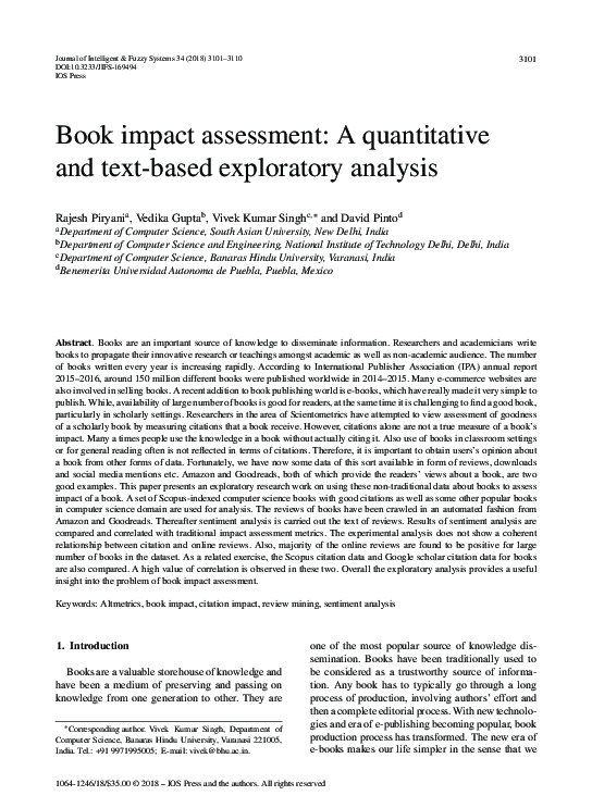 Pdf Book Impact Assessment A Quantitative And Text Based Exploratory Analysis