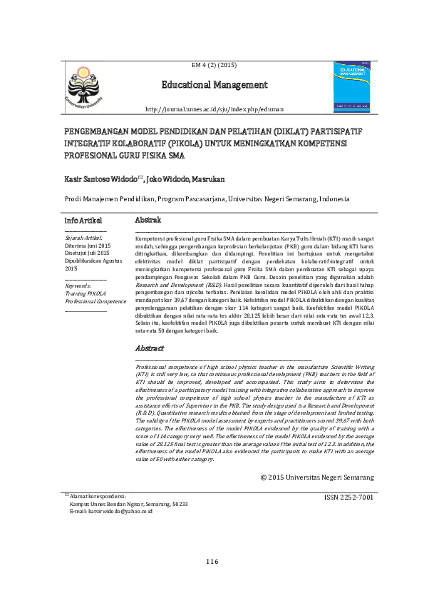 (PDF) Pengembangan Model Pendidikan Dan Pelatihan (Diklat) Partisipatif ...