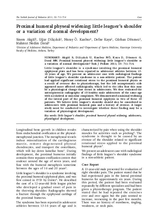 (PDF) Proximal humeral physeal widening: little leaguer's shoulder or a ...