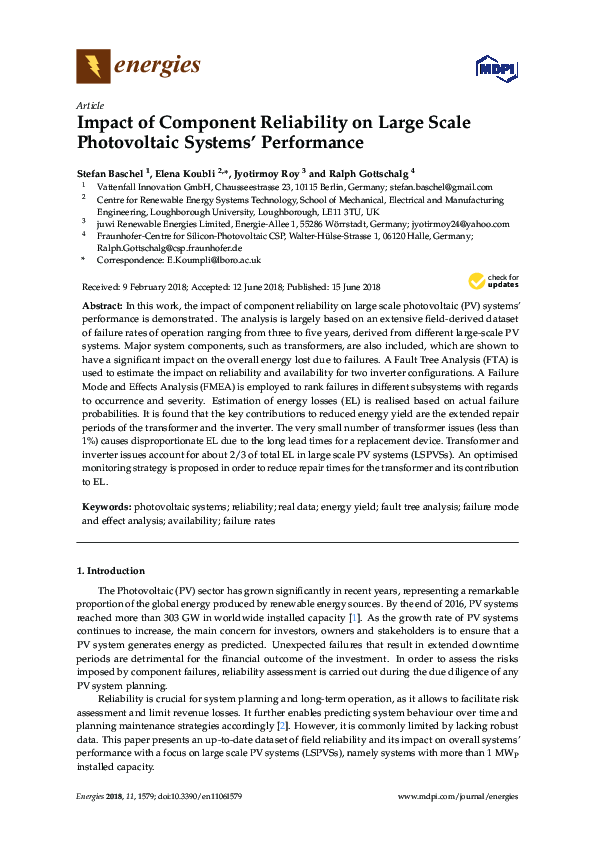 (PDF) Impact of Component Reliability on Large Scale Photovoltaic Systems’ Performance
