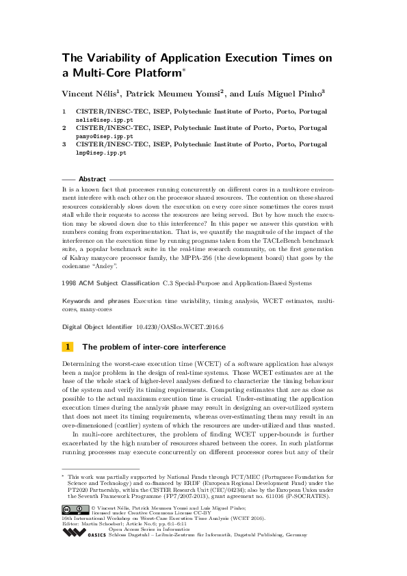 Pdf The Variability Of Application Execution Times On A Multi Core
