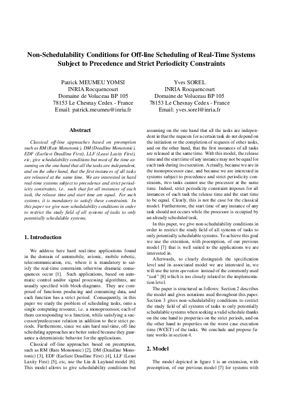 Pdf Non Schedulability Conditions For Off Line Scheduling Of Real Time Systems Subject To