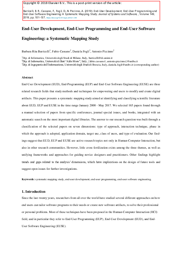 Pdf End User Development End User Programming And End User Software Engineering A Systematic