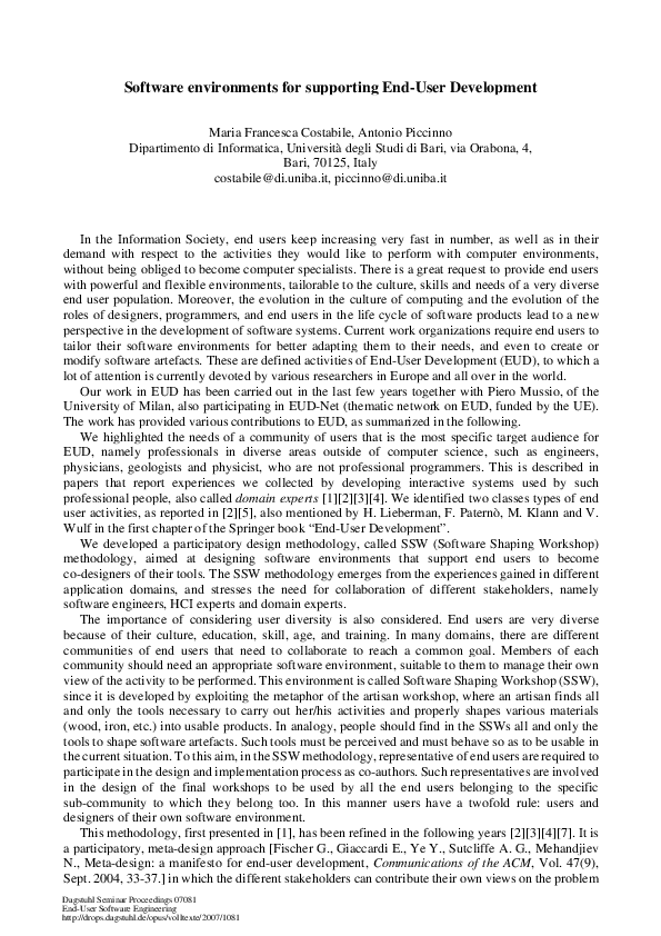 (PDF) Software environments for supporting End-User Development