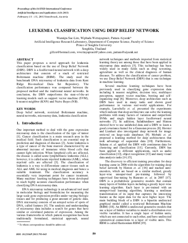 (PDF) Leukemia Classification using Deep Belief Network