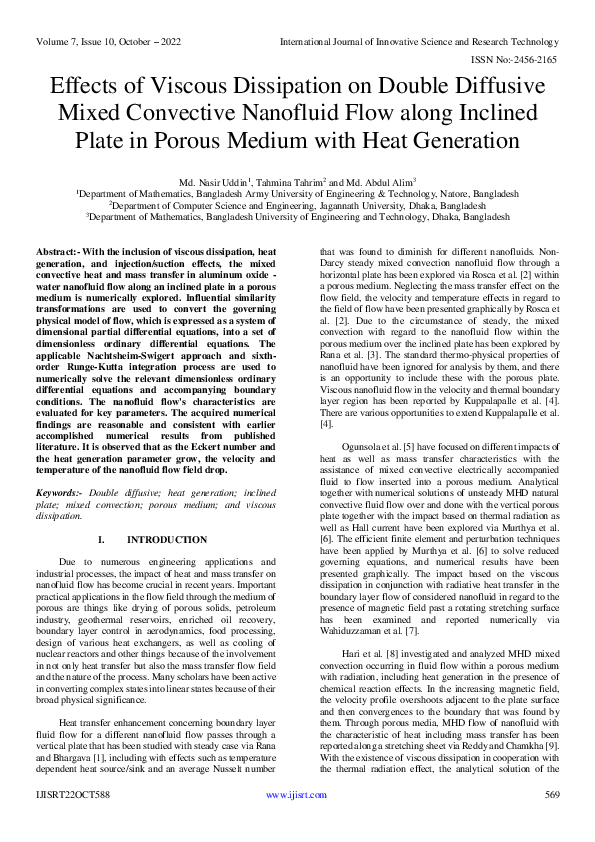 (PDF) Effects of Viscous Dissipation on Double Diffusive Mixed Convective Nanofluid Flow along ...