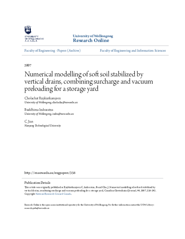 (PDF) Numerical modelling of soft soil stabilized by vertical drains, combining surcharge and ...
