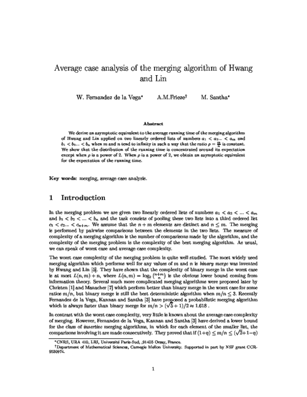 Pdf Average Case Analysis Of The Merging Algorithm Of Hwang And Lin