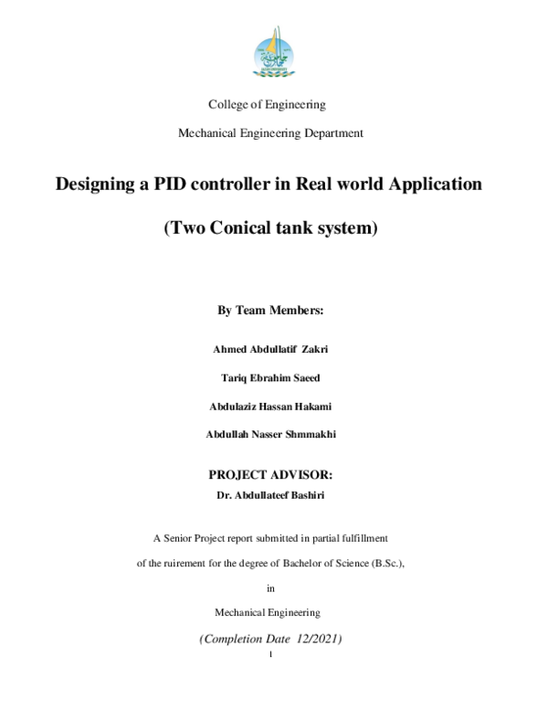 Pdf Designing A Pid Controller In Real World Application Two Conical Tank System