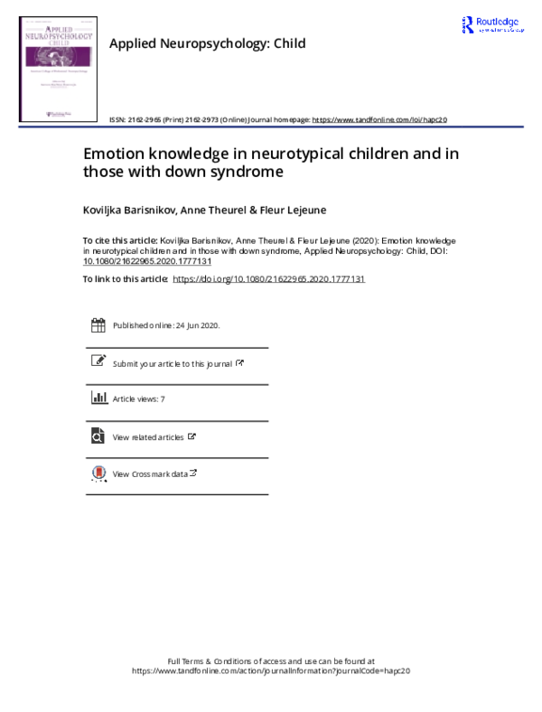 (PDF) Emotion knowledge in neurotypical children and in those with down ...