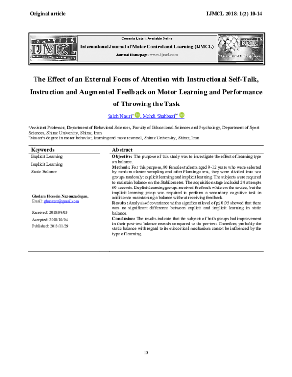 (PDF) The Effect of an External Focus of Attention with Instructional ...
