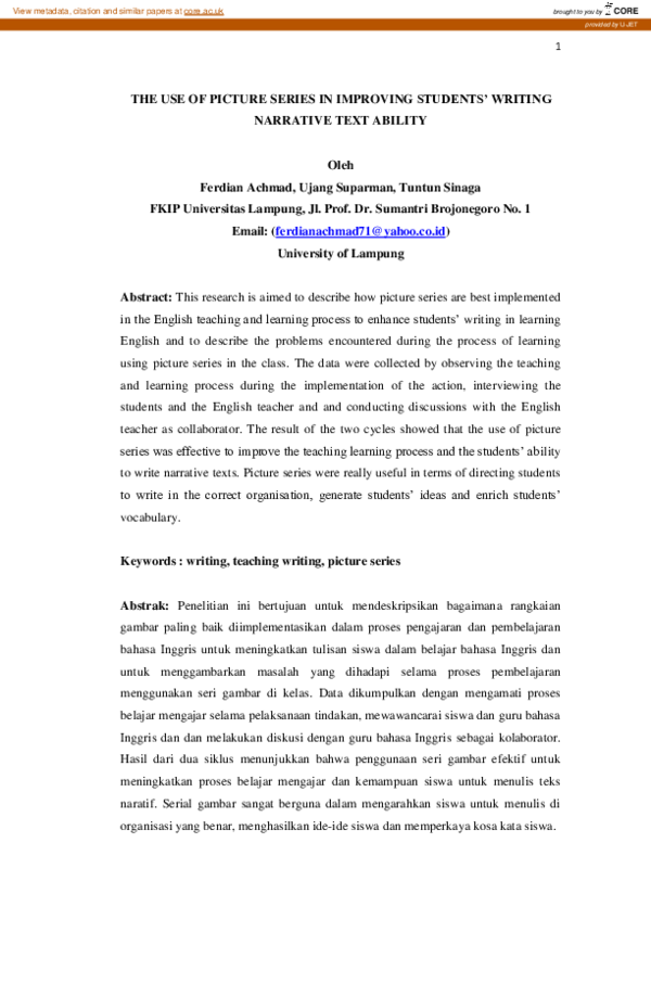 (PDF) The Use of Picture Series in Improving Students’ Writing Narrative Text Ability