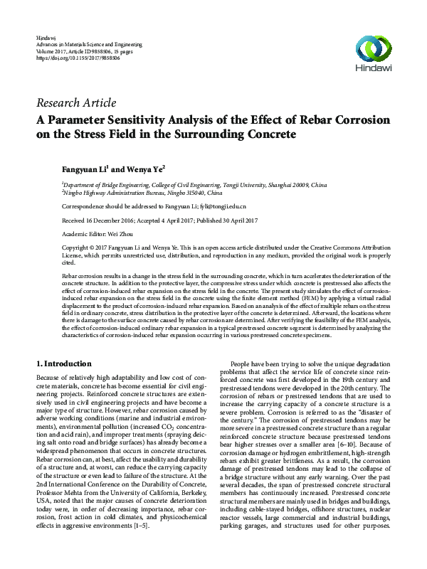 (PDF) A Parameter Sensitivity Analysis of the Effect of Rebar Corrosion on the Stress Field in ...