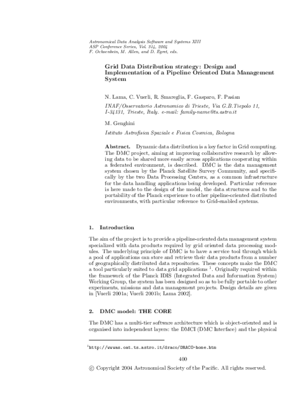 (PDF) Implementation of a Pipeline Oriented Data Management System