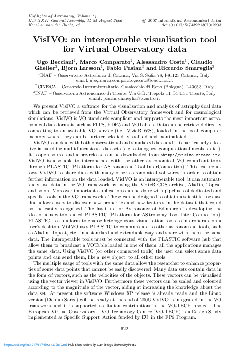 (PDF) VisIVO: an interoperable visualisation tool for Virtual Observatory data
