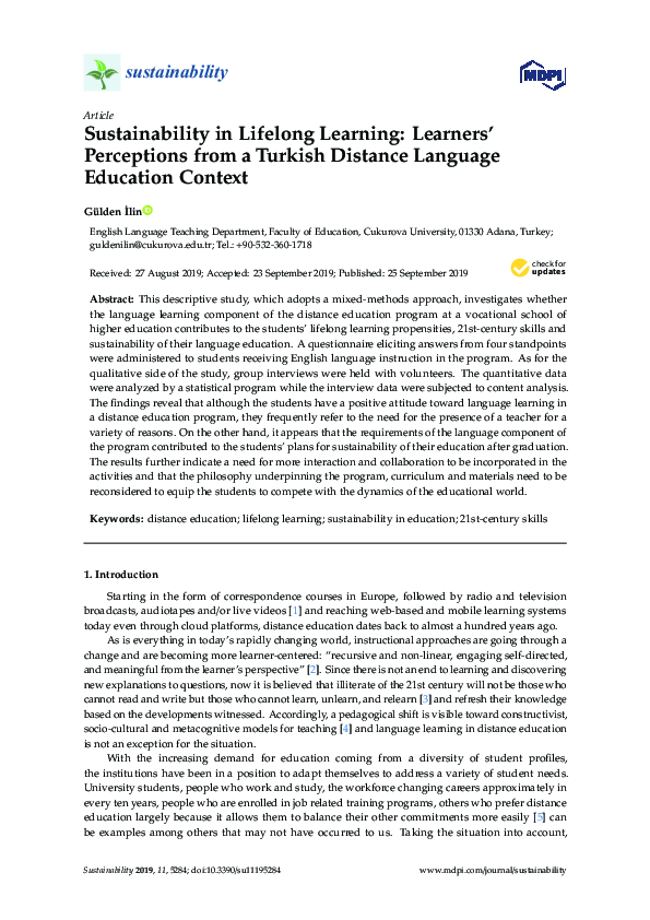 (PDF) Sustainability in Lifelong Learning: Learners’ Perceptions from a ...