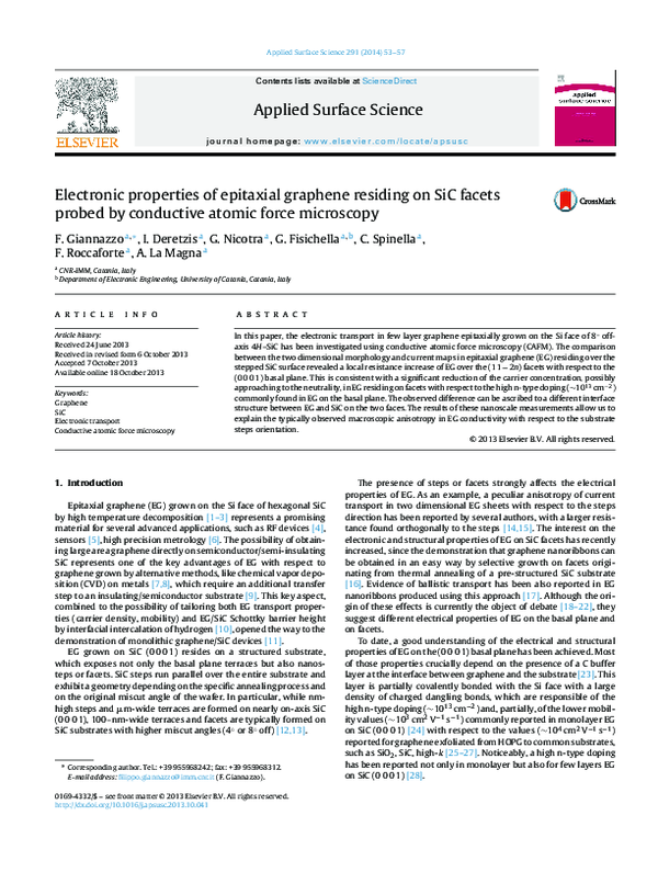 (PDF) Electronic properties of epitaxial graphene residing on SiC facets probed by conductive ...