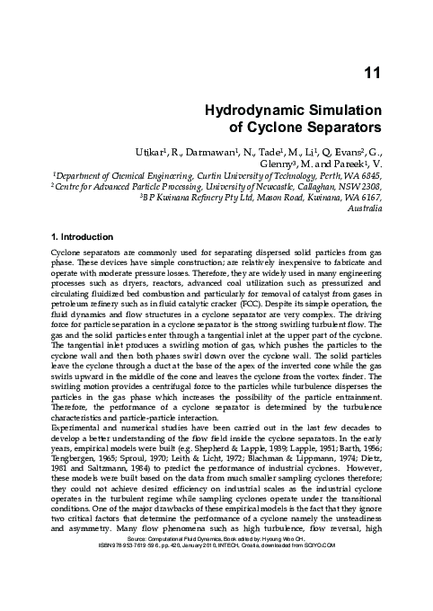 (PDF) Hydrodynamic Simulation of Cyclone Separators