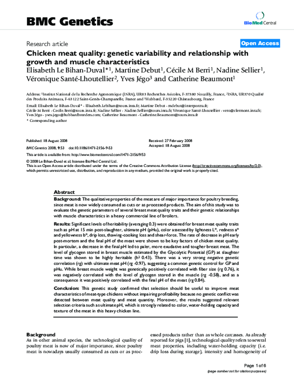 (PDF) Chicken meat quality: genetic variability and relationship with ...