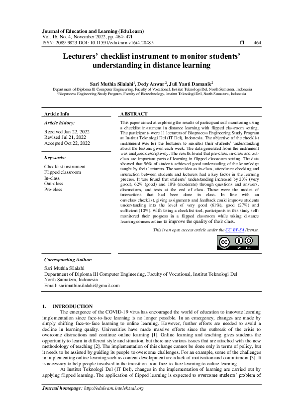 (PDF) Lecturers' checklist instrument to monitor students ...