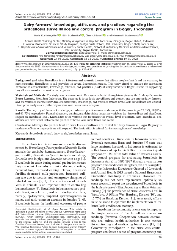 (PDF) Dairy farmers' knowledge, attitudes, and practices regarding the ...