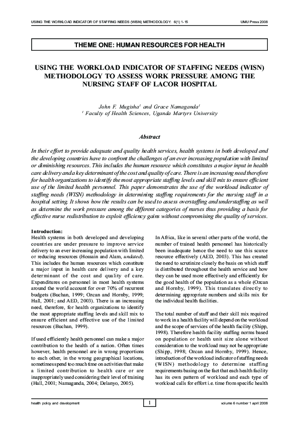 (PDF) Using The Workload Indicator Of Staffing Needs (WISN) Methodology ...