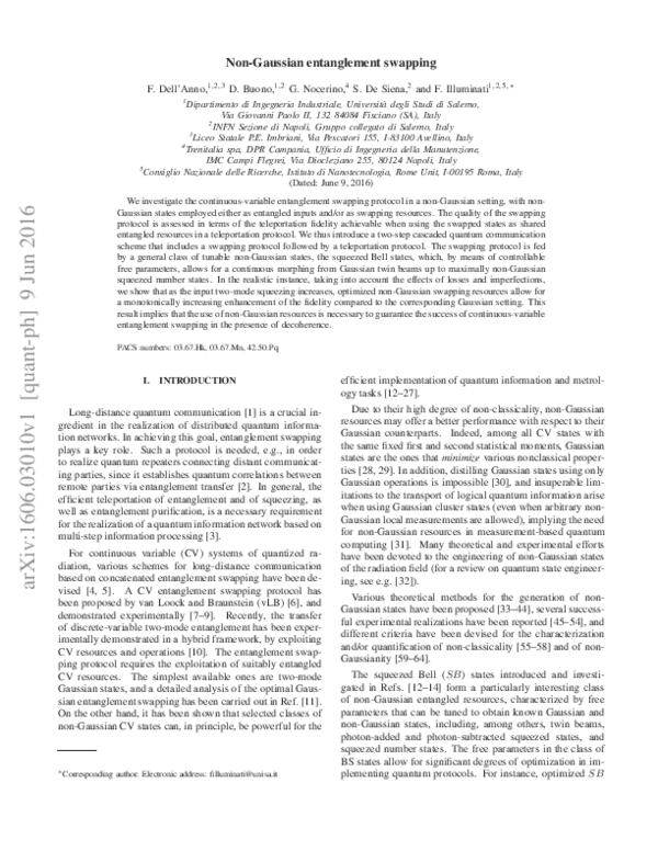 (PDF) Non-Gaussian swapping of entangled resources