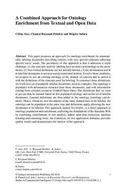 (PDF) A Combined Approach for Ontology Enrichment from Textual and Open Data