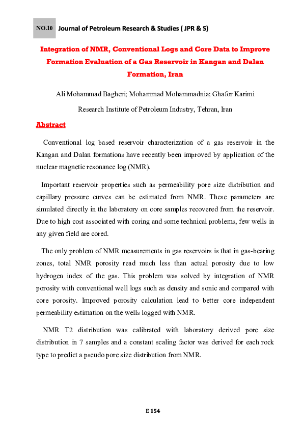 (PDF) Integration of NMR, Conventional Logs and Core Data to Improve ...