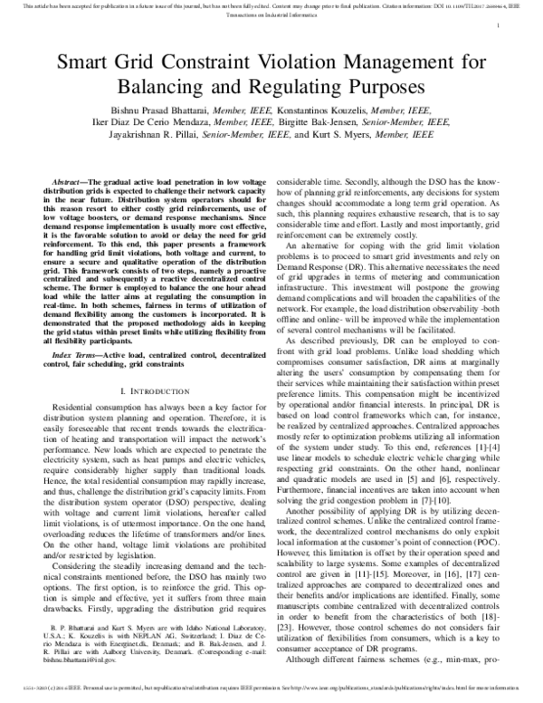 (PDF) Smart Grid Constraint Violation Management for Balancing and ...