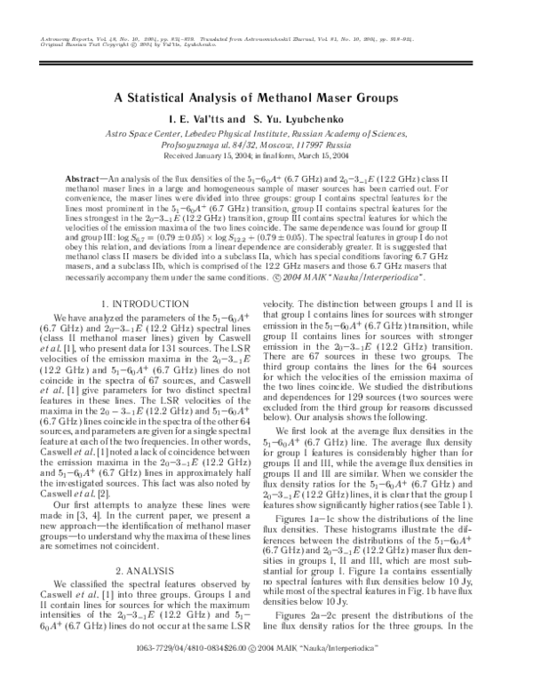 (PDF) A statistical analysis of methanol maser groups