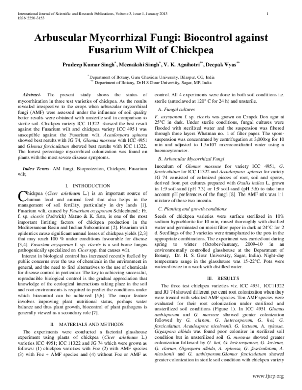 (PDF) Arbuscular Mycorrhizal Fungi: Biocontrol against Fusarium