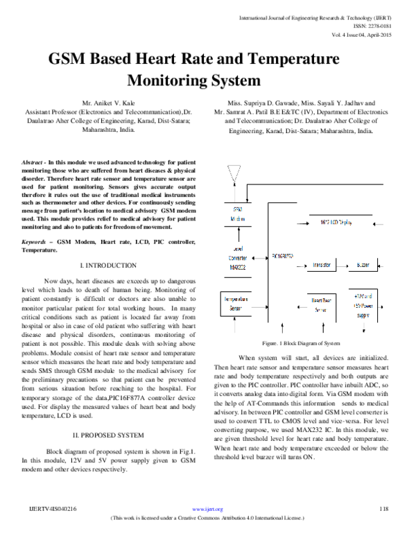 Pdf Gsm Based Heart Rate And Temperature Monitoring System