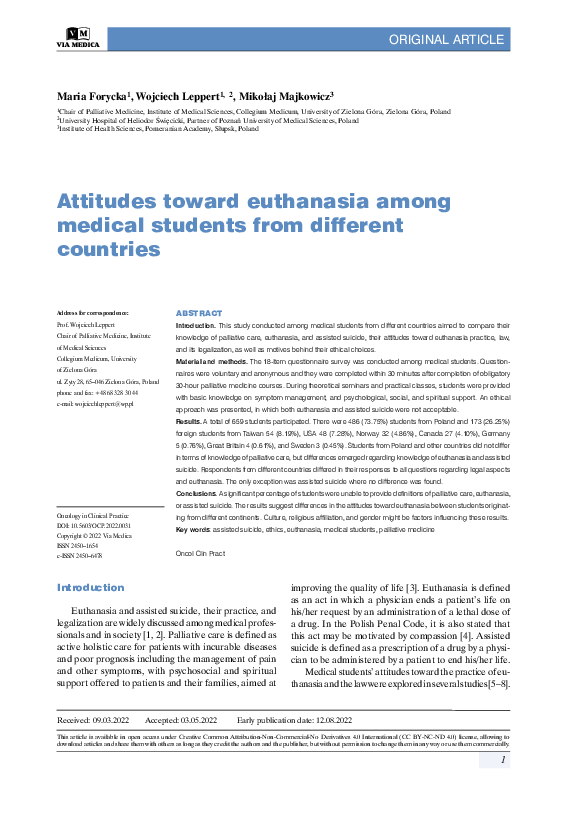 (PDF) Attitudes toward euthanasia among medical students from different ...