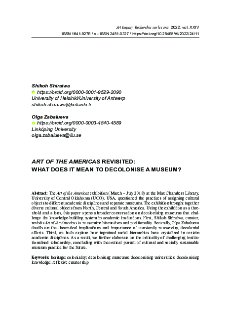 (PDF) ART OF THE AMERICAS REVISITED: WHAT DOES IT MEAN TO DECOLONISE A ...