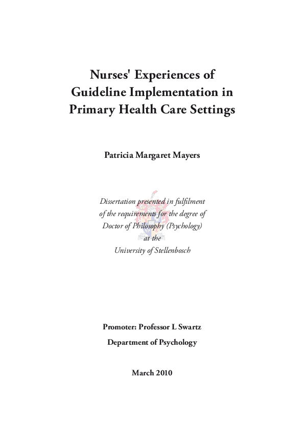 (PDF) Nurses' experiences of guideline implementation in primary health ...