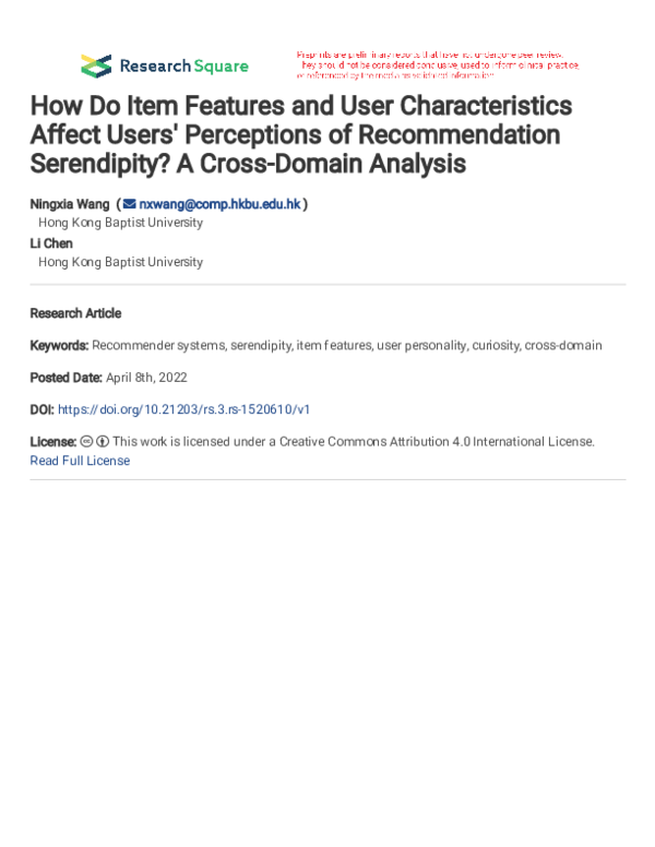 (PDF) How do item features and user characteristics affect users’ perceptions of recommendation ...
