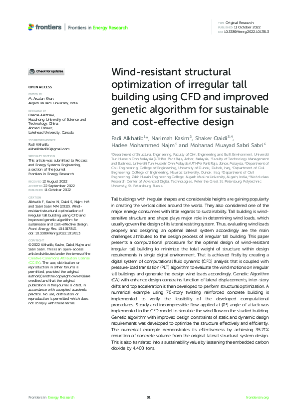 (PDF) Wind-resistant structural optimization of irregular tall building using CFD and improved ...