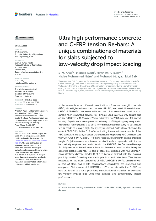 Pdf Ultra High Performance Concrete And C Frp Tension Re Bars A Unique Combinations Of