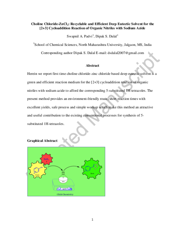 (PDF) Choline chloride–ZnCl2: Recyclable and efficient deep eutectic ...
