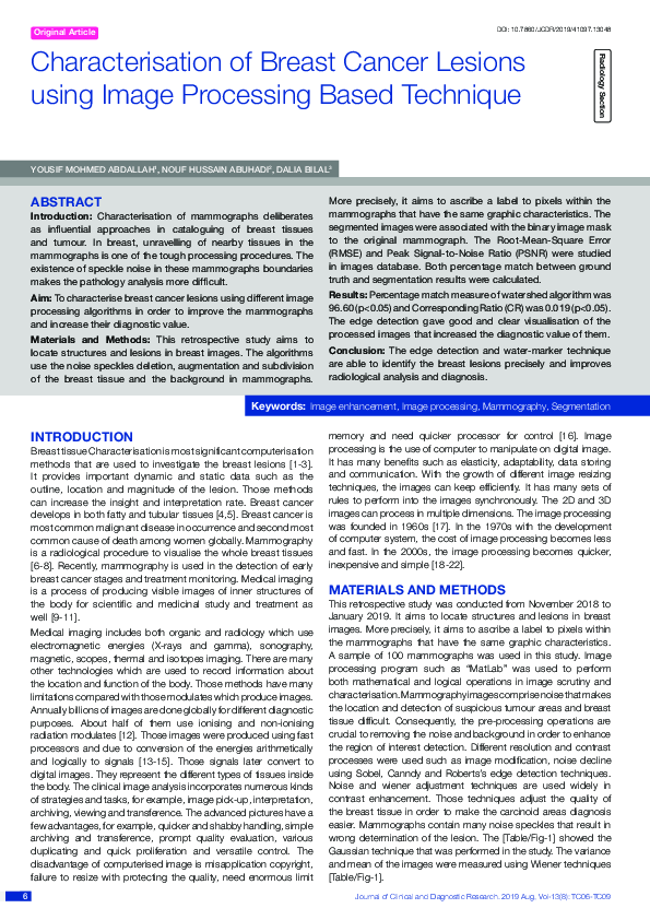 (PDF) Characterisation of Breast Cancer Lesions using Image Processing ...